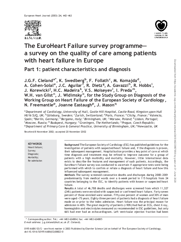 (PDF) The EuroHeart Failure survey programme—a survey on the quality of ...