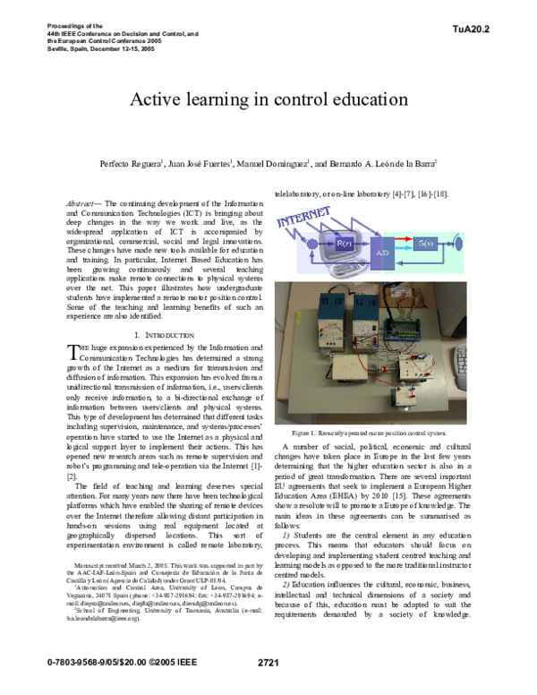 (PDF) Active learning in control education