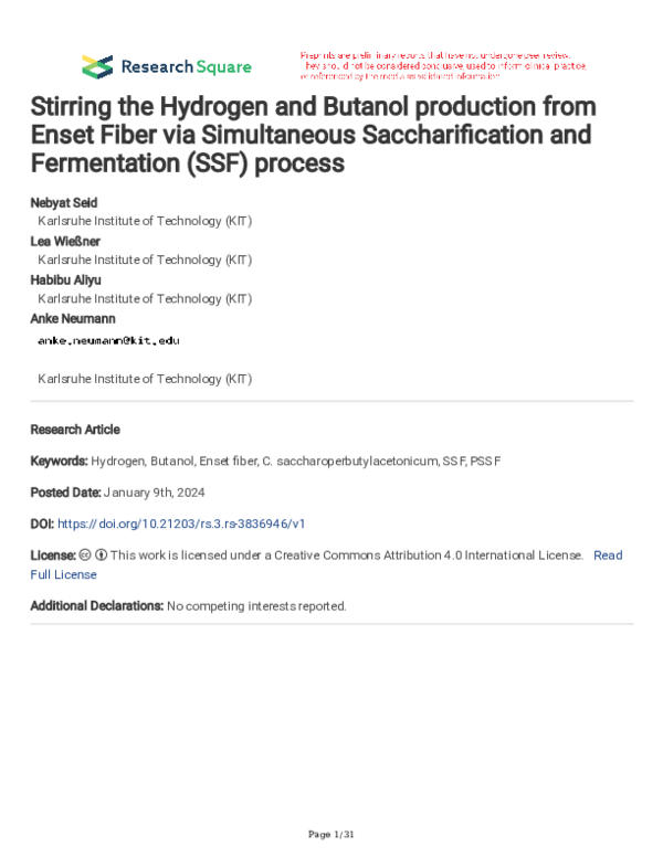 (PDF) Stirring the Hydrogen and Butanol production from Enset Fiber via Simultaneous ...