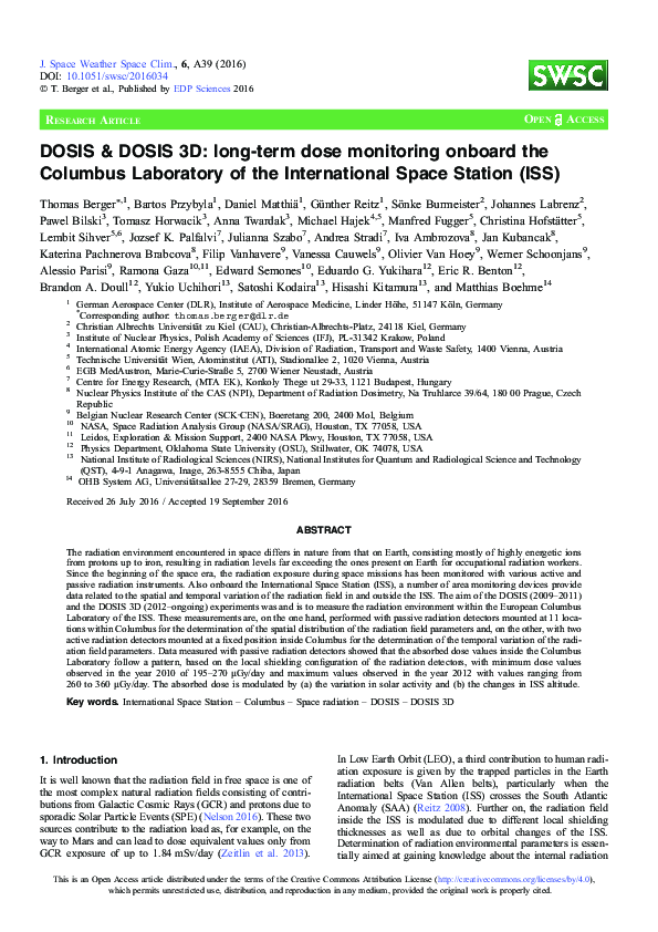 (PDF) DOSIS & DOSIS 3D: long-term dose monitoring onboard the Columbus ...