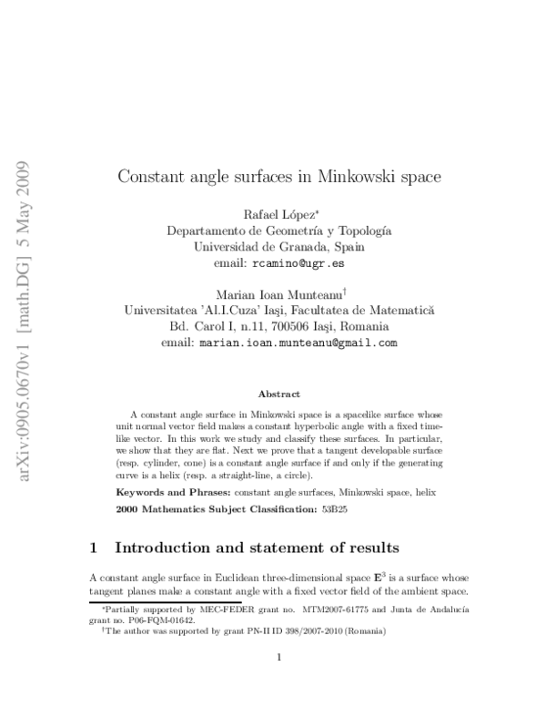 (PDF) Constant angle surfaces in Minkowski space