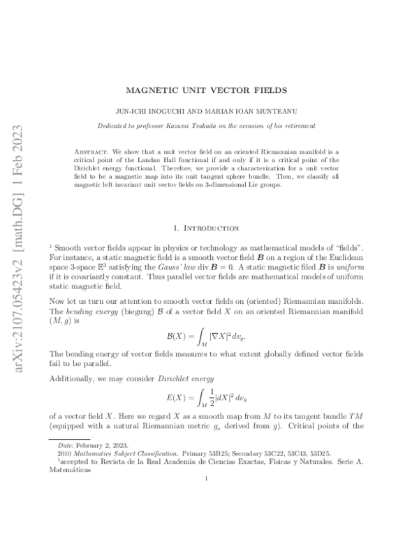 (PDF) Magnetic unit vector fields