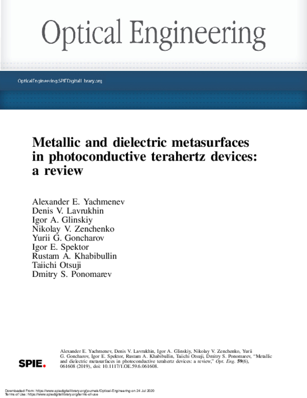 (PDF) Metallic and dielectric metasurfaces in photoconductive terahertz devices: a review