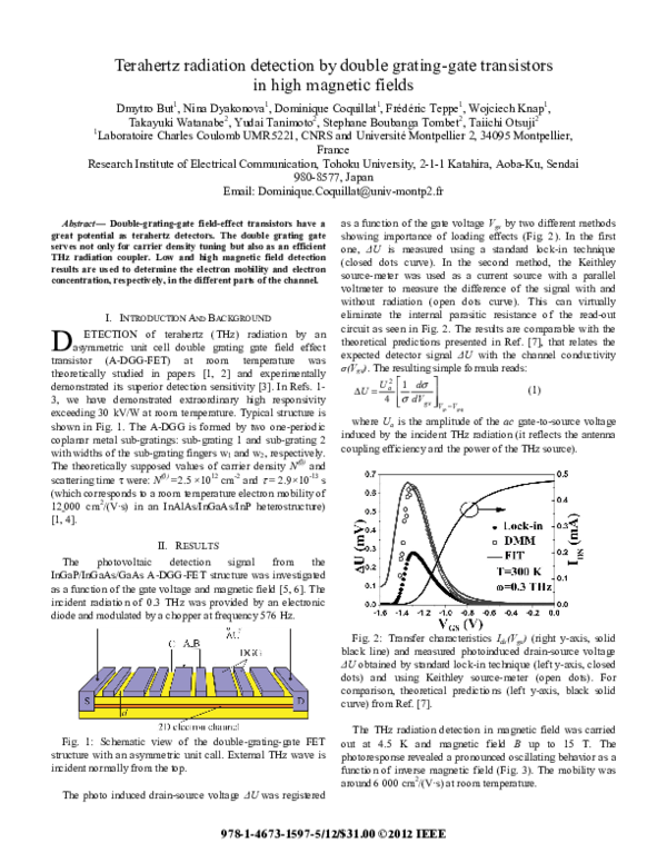 (PDF) Terahertz radiation detection by double grating-gate transistors ...