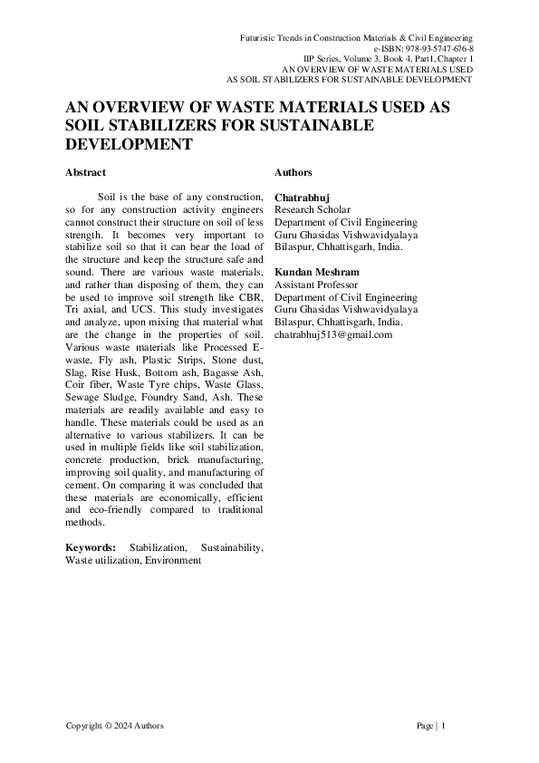 (PDF) AN OVERVIEW OF WASTE MATERIALS USED AS SOIL STABILIZERS FOR ...