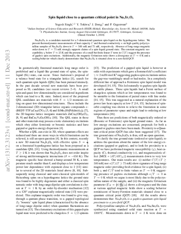 (PDF) Spin liquid close to a quantum critical point in Na4Ir3O8