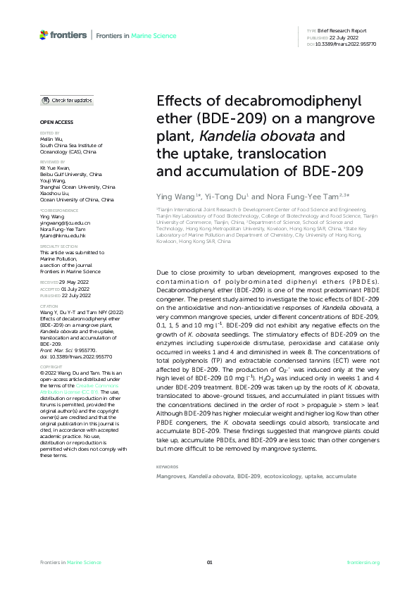 (PDF) Effects of decabromodiphenyl ether (BDE-209) on a mangrove plant ...