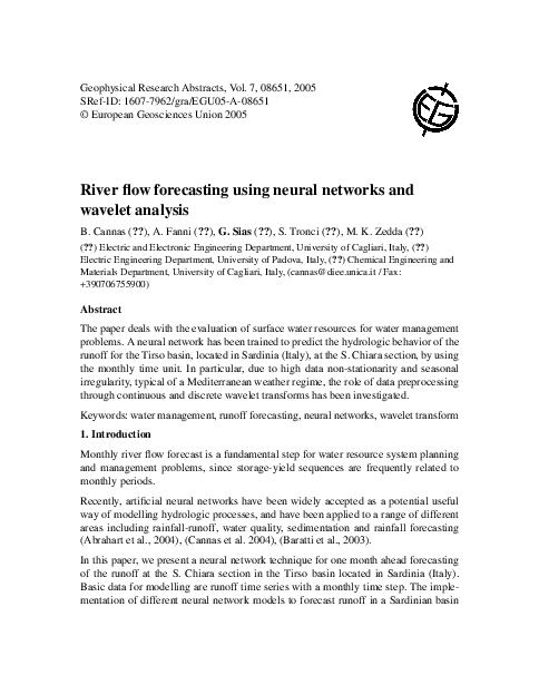 (PDF) River flow forecasting using neural networks and wavelet analysis