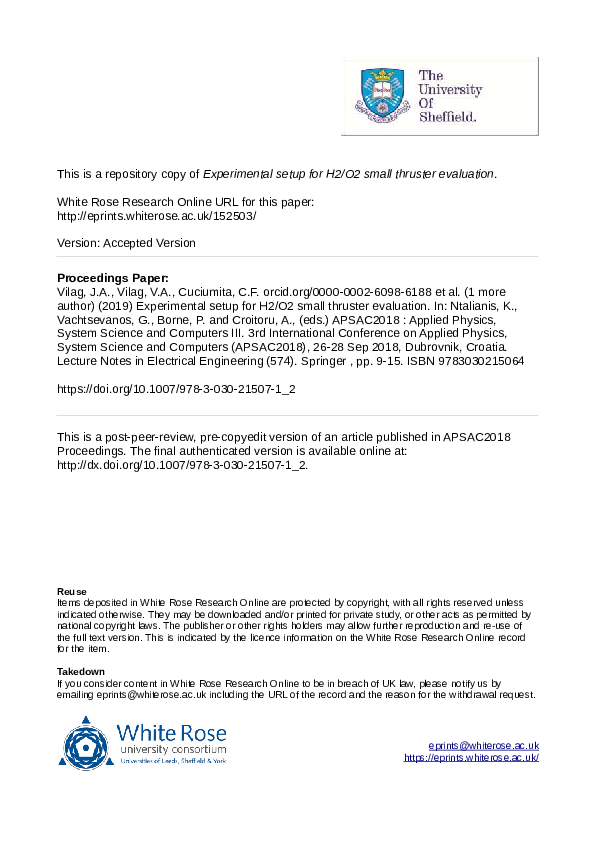 (PDF) Experimental Setup for H2/O2 Small Thruster Evaluation