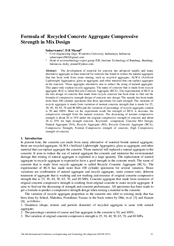 (PDF) Formula of Recycled Concrete Aggregate Compressive Strength in Mix Design