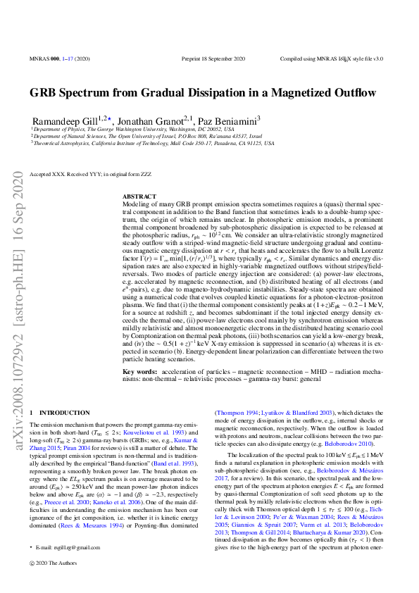(PDF) GRB spectrum from gradual dissipation in a magnetized outflow
