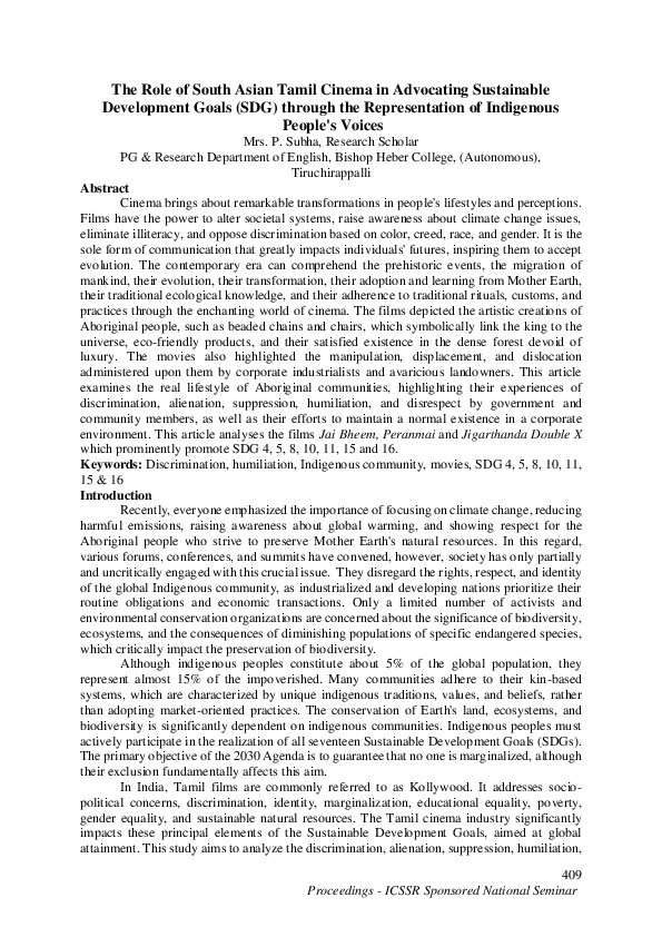 (PDF) The Role of South Asian Tamil Cinema in Advocating Sustainable ...