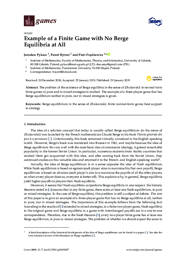 (PDF) Example of a Finite Game with No Berge Equilibria at All