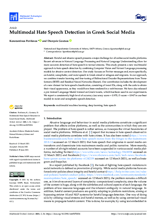 (PDF) Multimodal Hate Speech Detection in Greek Social Media