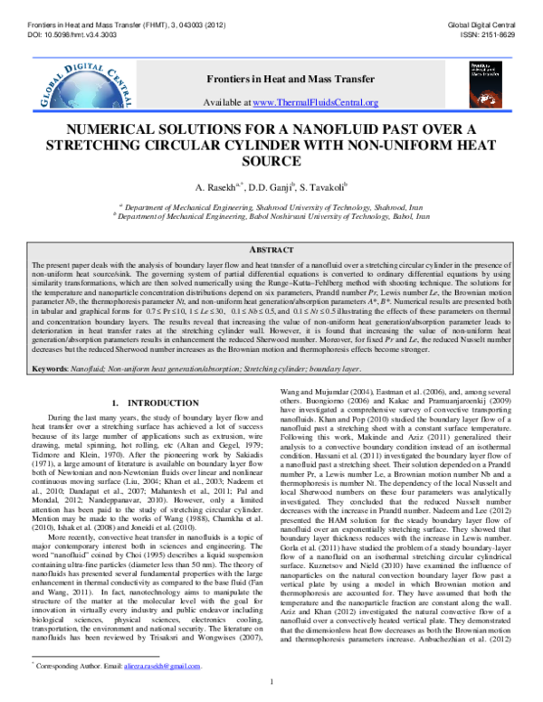(PDF) Numerical Solutions for a Nanofluid Past Over a Stretching Circular Cylinder with Non ...