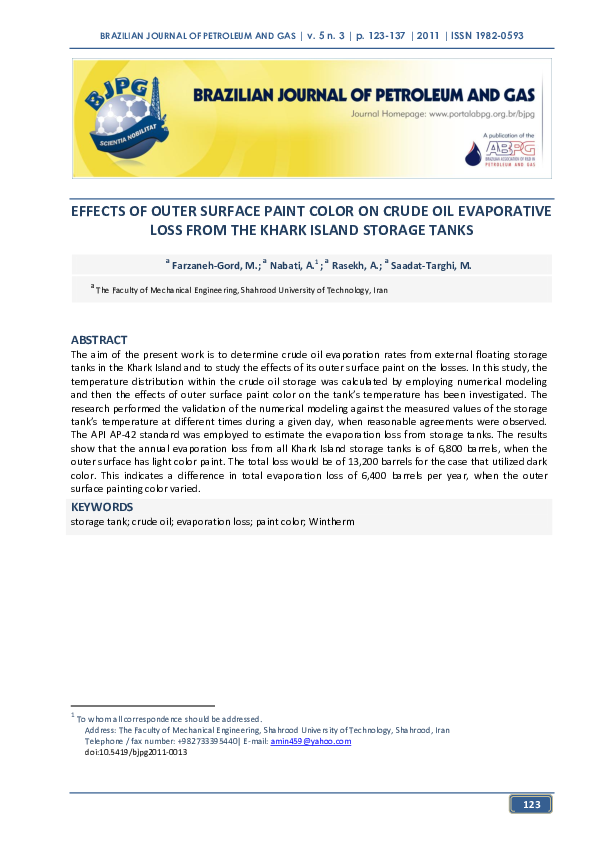 (PDF) Effects of Outer Surface Paint Color on Crude Oil Evaporative ...
