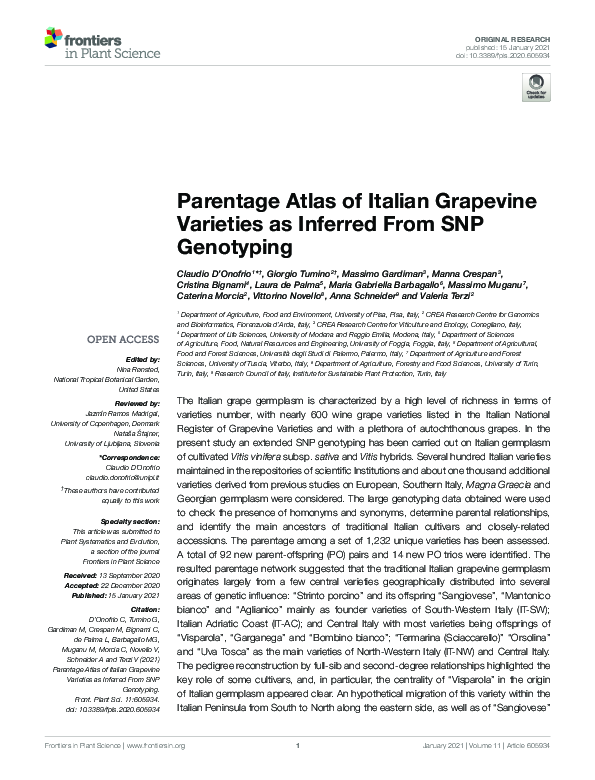 (PDF) Parentage Atlas of Italian Grapevine Varieties as Inferred From ...