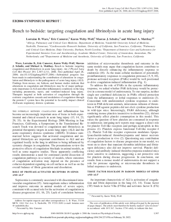 (PDF) Bench to bedside: targeting coagulation and fibrinolysis in acute ...