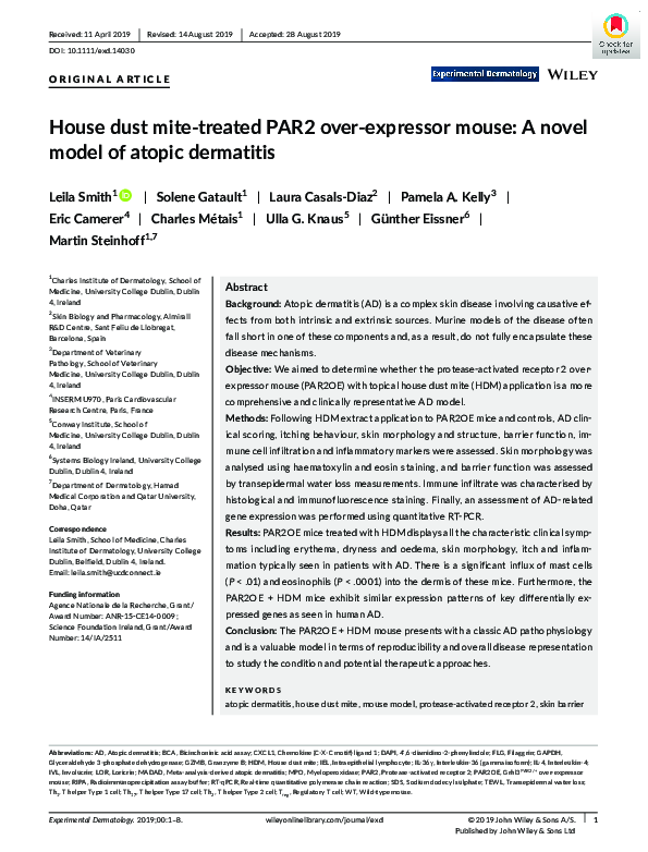 (PDF) House dust mite‐treated PAR2 over‐expressor mouse: A novel model ...