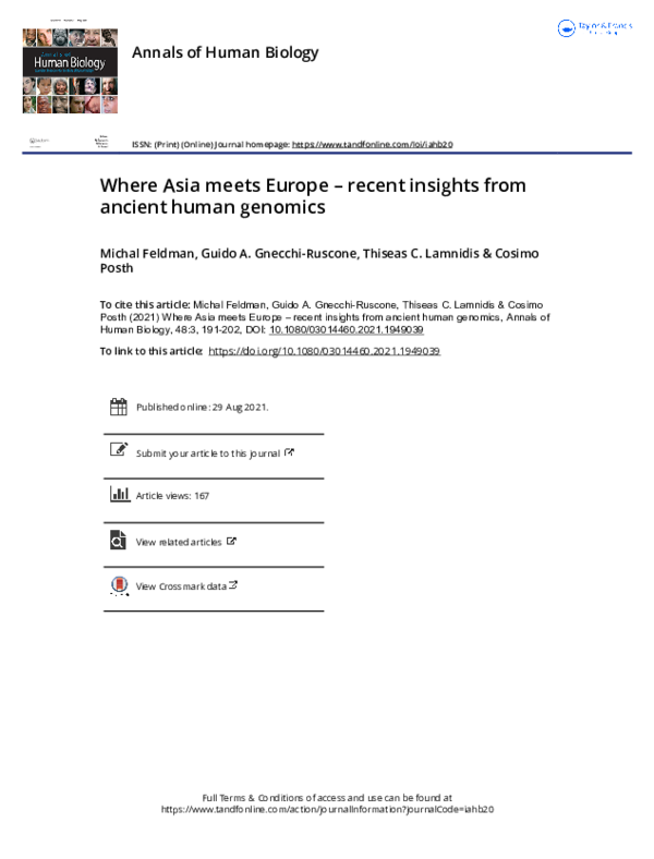 (PDF) Where Asia meets Europe – recent insights from ancient human genomics