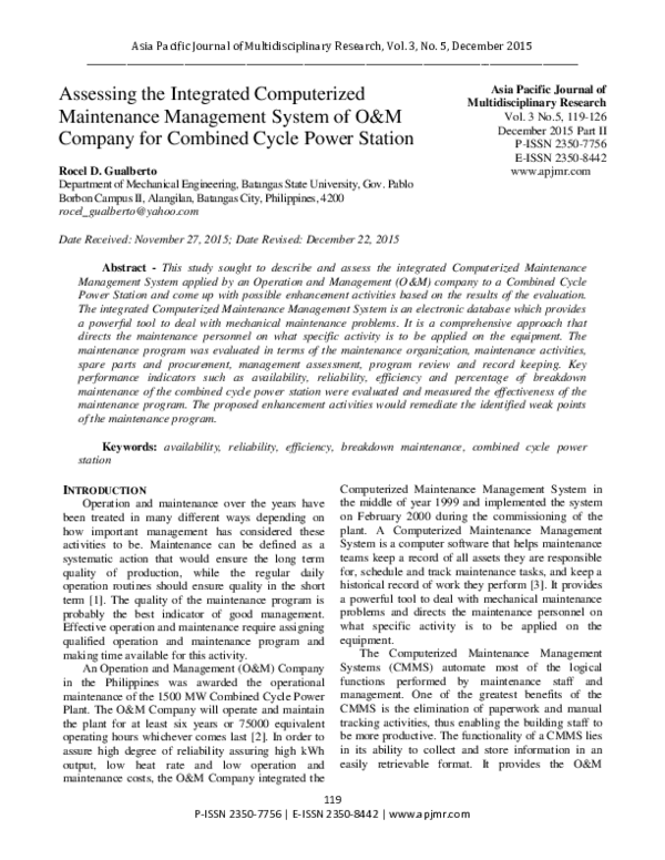 (PDF) Assessing the Integrated Computerized Maintenance Management ...