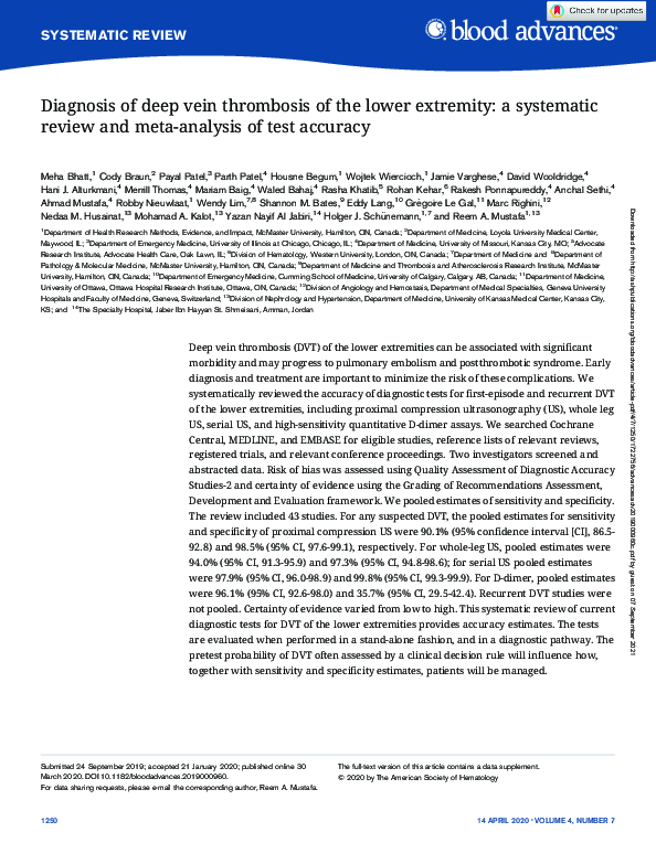 (PDF) Diagnosis of deep vein thrombosis of the lower extremity: a systematic review and meta ...
