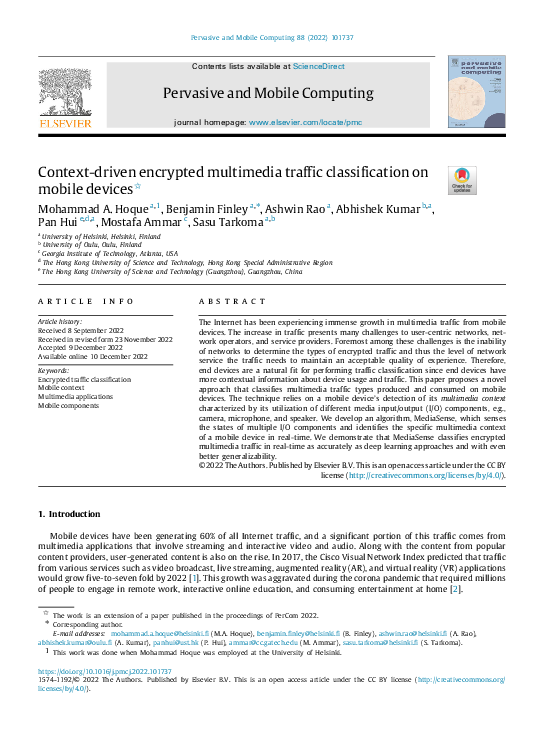 (PDF) Context-driven Encrypted Multimedia Traffic Classification on Mobile Devices