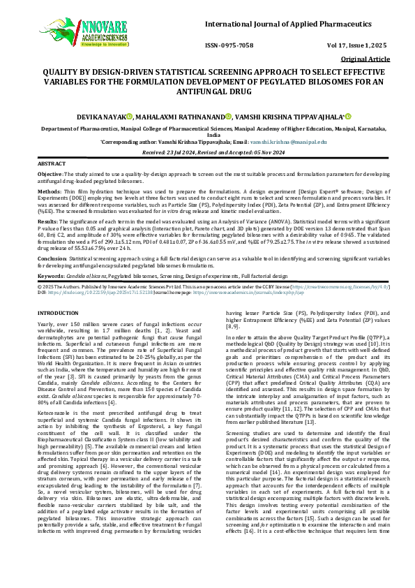(PDF) QUALITY BY DESIGN-DRIVEN STATISTICAL SCREENING APPROACH TO SELECT EFFECTIVE VARIABLES FOR ...