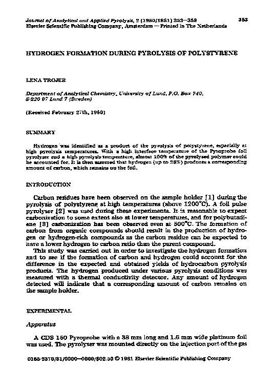 (PDF) Hydrogen formation during pyrolysis of polystyrene