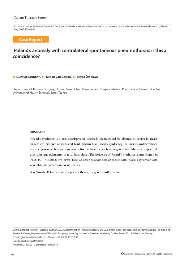 (PDF) Poland's anomaly with contralateral spontaneous pneumothorax: is this a coincidence?