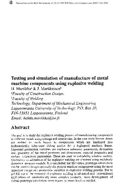 (PDF) Testing And Simulation Of Manufacture Of MetalMachine Components ...