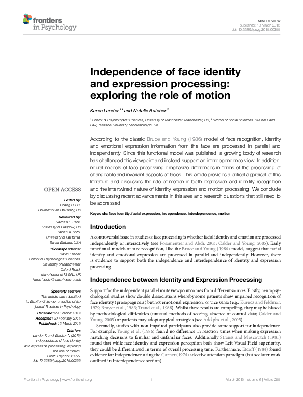 (PDF) Independence of face identity and expression processing ...
