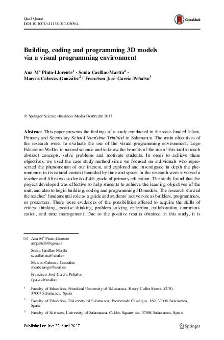 (PDF) Building, coding and programming 3D models via a visual programming environment