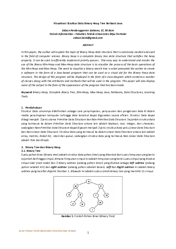 (PDF) Visualisasi Struktur Data Binary Heap Tree Berbasis Java