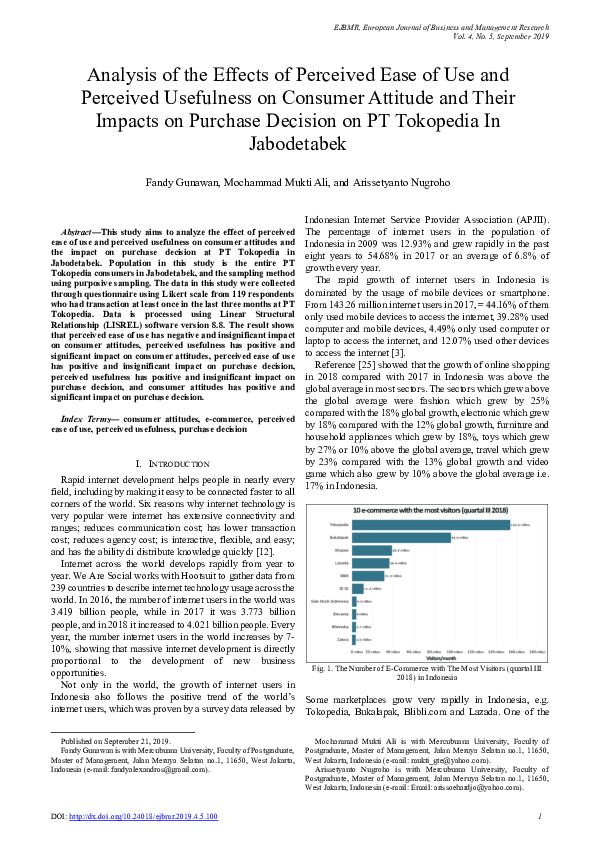 (PDF) Analysis of the Effects of Perceived Ease of Use and Perceived Usefulness on Consumer ...