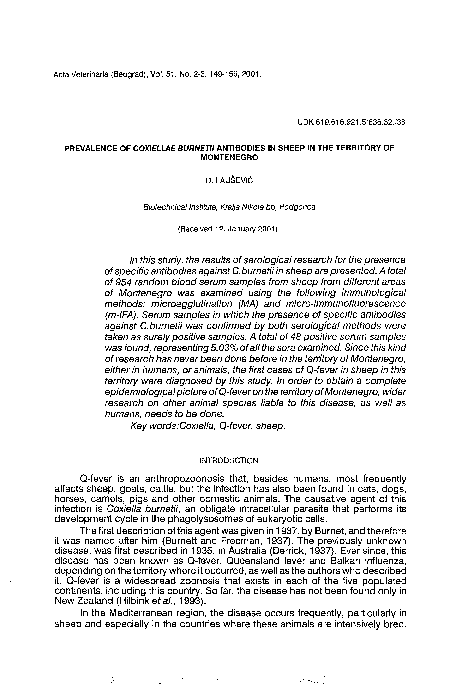(PDF) Prevalence of Coxiellae burnetii antibodies in sheep in the ...