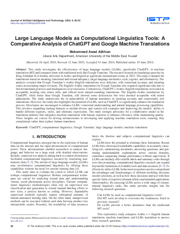 (PDF) Large Language Models as Computational Linguistics Tools: A ...