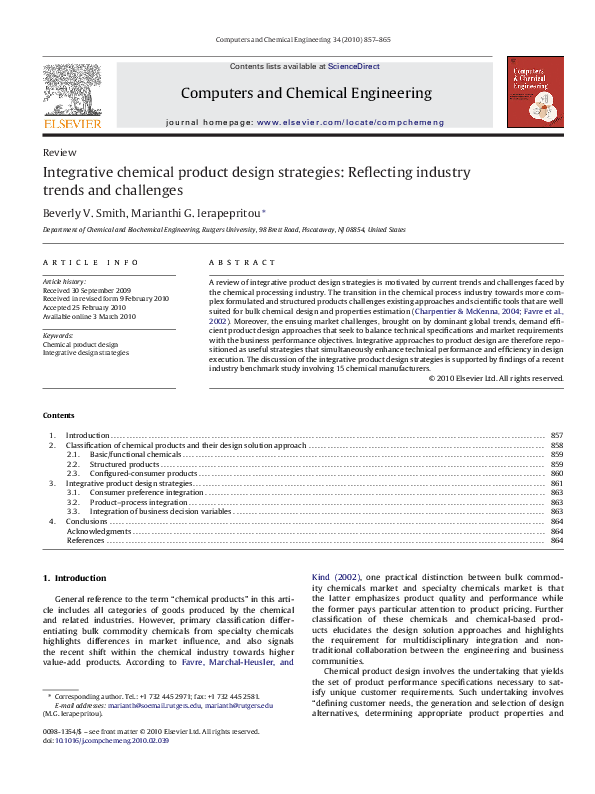 (PDF) Integrative chemical product design strategies: Reflecting ...