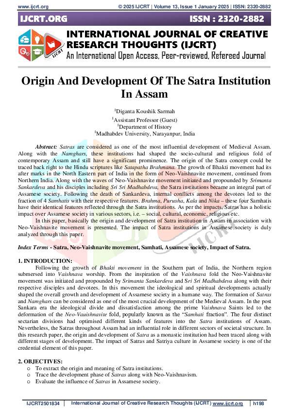 (PDF) Origin And Development Of The Satra Institution In Assam