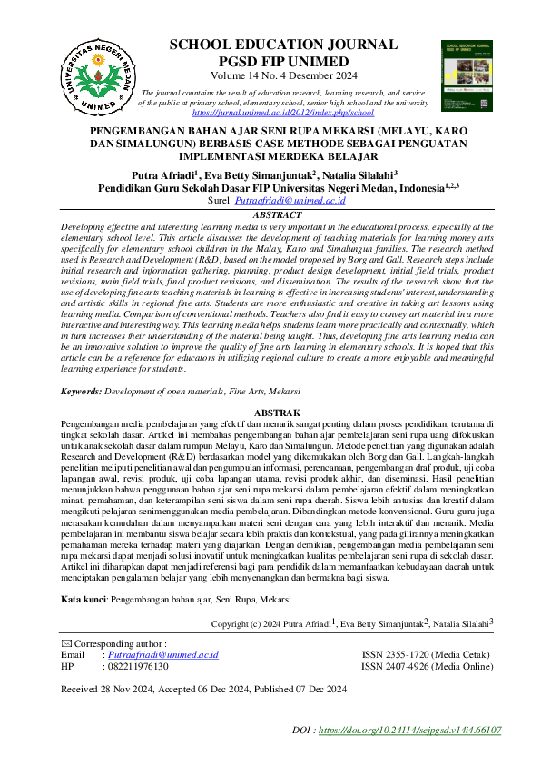 (PDF) PENGEMBANGAN BAHAN AJAR SENI RUPA MEKARSI (MELAYU, KARO DAN SIMALUNGUN) BERBASIS CASE ...