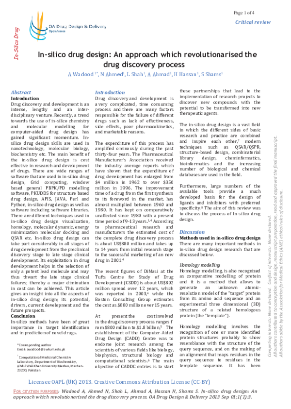 (PDF) In-silico drug design: An approach which revolutionarised the ...