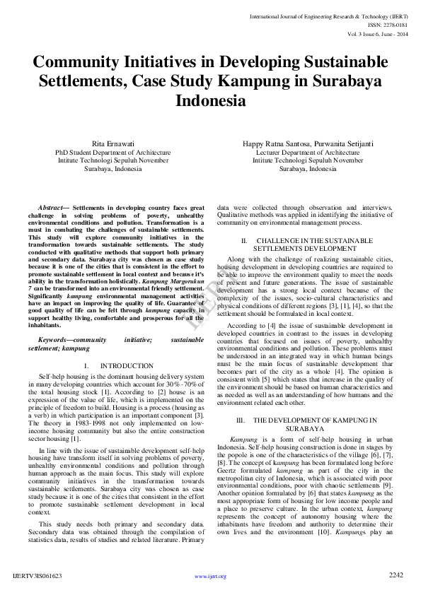 (PDF) Community Initiatives in Developing Sustainable Settlements, Case ...