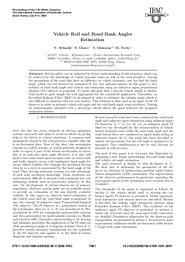 (PDF) Vehicle Roll and Road Bank Angles Estimation