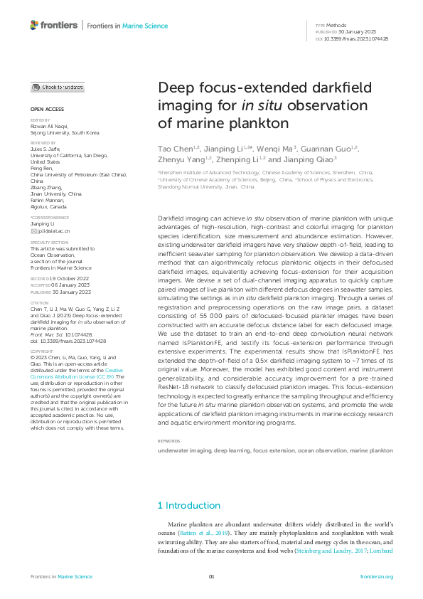 (PDF) Deep focus-extended darkfield imaging for in situ observation of ...