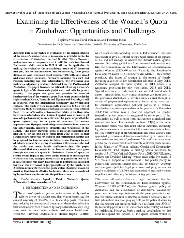 (PDF) Examining the Effectiveness of the Women's Quota in Zimbabwe ...