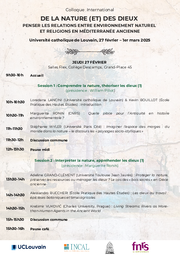 (PDF) Programme du colloque international "De la nature (et) et des dieux. Penser les relations ...