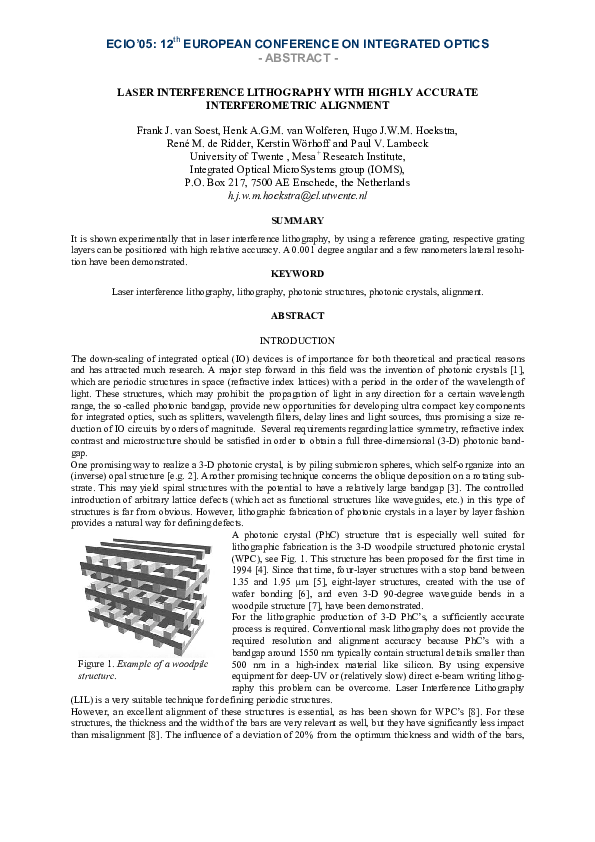 (PDF) Laser Interference Lithography with Highly Accurate ...