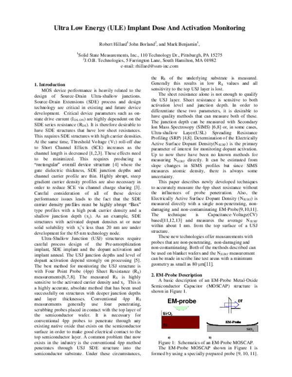 (PDF) Ultra low energy (ULE) implant dose and activation monitoring