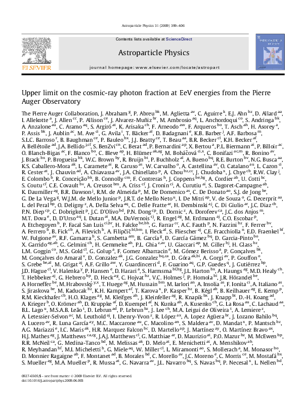 (PDF) Upper limit on the cosmic-ray photon fraction at EeV energies from the Pierre Auger ...