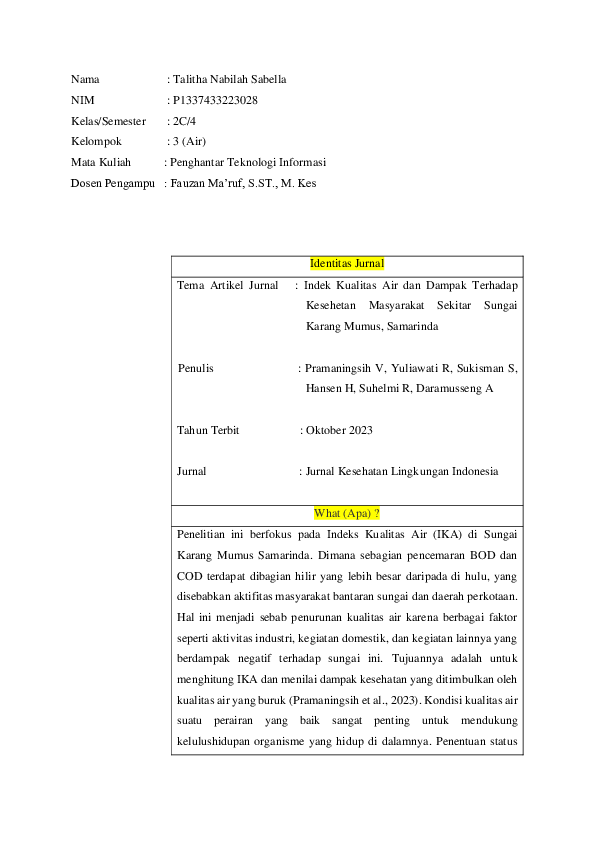 (PDF) Resume Artikel Jurnal Indek Kualitas Air Sungai Karang Mumus Samarinda